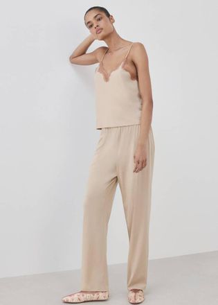 Mango Pantalon de pyjama coton lyocell uni rose - Femme - S - MANGO