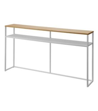 Yamazaki Tableware 2028 Tower Console Table with Shelf, White, Steel/Wood, 126 x 20.5 x 65 cm