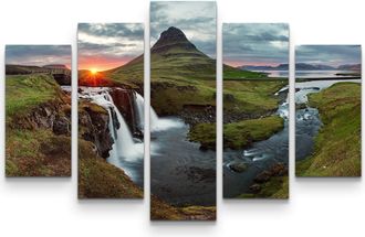 Paul Sinus Art Leinwandbilder | Bilder Leinwand 160x100cm isl&auml;ndischer Wasserfall im Fr&uuml;hling