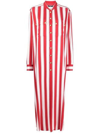 Balmain robe-chemise ray&eacute;e &agrave; col officier - Rouge
