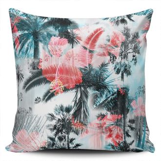 Generic Blaue Palmen, Farbenfroh Mit Tropischen Hibiskusblüten Dekokissen Weich Kissenbezug Aesthetic Kissenhülle Für Büro Heimdekoration Sofa 45X45Cm