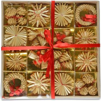 Riffelmacher & Weinberger Riffelmacher Weihnachtsbaumschmuck Strohsterne 75580 - Natur Rot - 56-TLG. - 3-6 cm - Christbaumschmuck Anhänger Behang