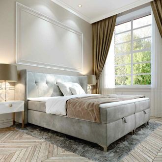 Furnix Polsterbett tolie 200x200 mit Bettkasten und Topper VLT83 Grau - Furnix