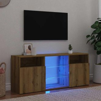 vidaXL Vidaxl - Meuble tv avec lumi&egrave;res led ch&ecirc;ne artisanal bois ding&eacute;nierie