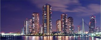 Wallario selbstklebendes Poster - Tokyo- Skyline bei Nacht, Aufkleber in Premiumqualität, Klebefolie Größe: 80 x 200 cm XXL-Poster