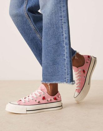 Converse Hearts - Chuck 70 Ox - Baskets à détails roses - Rose