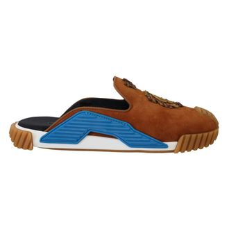 Dolce & Gabbana Homme, Chaussures, Multicolore, Taille: 39 EU Sandales Plates Beige en Daim avec Cristaux NS1