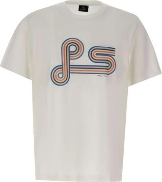 Paul Smith Homme, Tops, Blanc, Taille: XL T-shirt &agrave; Manches Courtes avec Logo Imprim&eacute;