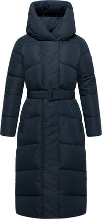 Navahoo Damen Extralanger Wintermantel warmer Steppmantel mit Tailleng&uuml;rtel Eisblick 14 Navy Gr. XL