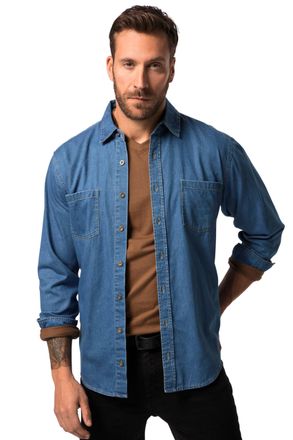 JP1880 Herren große Größen Übergrößen Menswear L-8XL Jeanshemd, Langarm, Kentkragen, Modern Fit, bis 8 XL Blue Denim 3XL 822885902-3XL