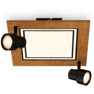 Briloner Plafonnier led, noir-couleur bois, 2xGU10+LED