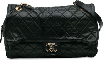 Chanel grand sac porté épaule matelassé Shiva Flap (2012-2013) - Noir