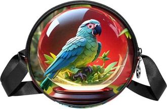 Generic Petit sac &agrave; bandouli&egrave;re rond pour femme, perroquet, boule de cristal, sac &agrave; bandouli&egrave;re avec fermeture &eacute;clair, bretelles r&eacute;glables, sac &agrave; main rond d&eacute;