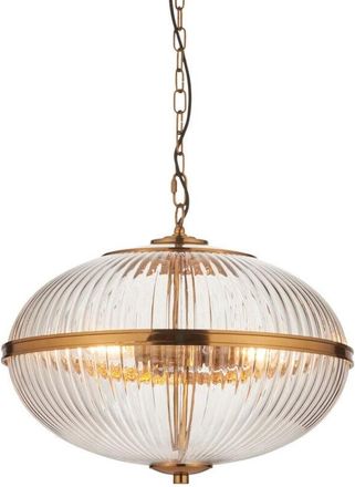 Endon Lighting Somerset Plafonnier suspendu sphérique finition laiton vintage et verre strié transparent 3x E14