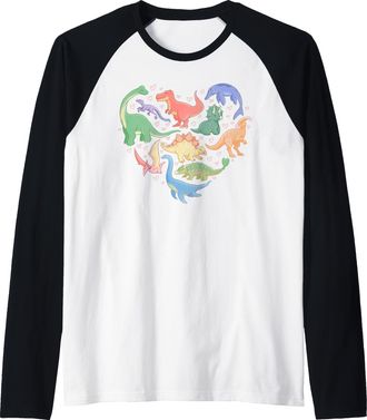 Trendy Apparel Multiple Dinosaurs Arranged Heart Shape Raglan