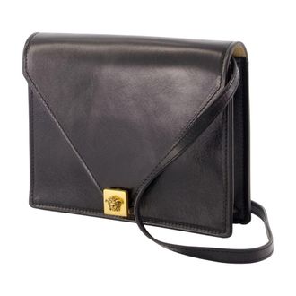 Versace Medusa Logo Calfskin Crossbody Bag - Black