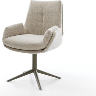 DELIFE Drehstuhl Clea-Flex Webstoff Soft Beige Fu&szlig;kreuz Effektfinish Titan 360&deg; drehbar Wippfunktion, Esszimmerst&uuml;hle