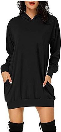 Generic 2026 Mode Femmes Solide &agrave; Capuche Robe Manches Longues Poches Sweat-shirt Court, Noir, M