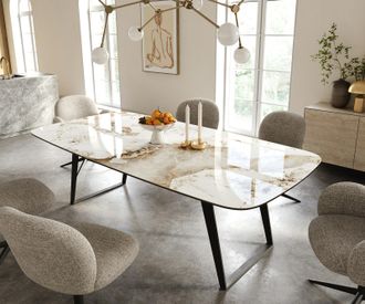 DELIFE Esstisch Edge Boot 240x120 cm Keramik Minas Melange Wei&szlig;-Beige Metall Schr&auml;g Schwarz, Esstische