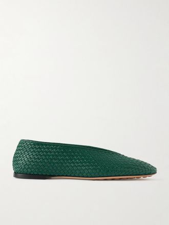 Bottega Veneta Ballerines En Cuir Intrecciato Rosa - Vert