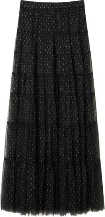 Twinset Femme, Jupes, Noir, Taille: 42 FR Jupe midi &eacute;vas&eacute;e orn&eacute;e