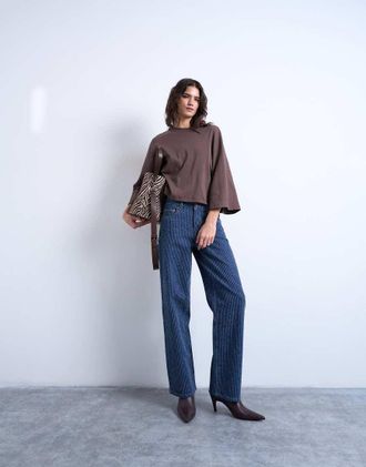 Topshop Jeans in indigoblauer Rinse-Waschung mit niedrigem Bund und strukturierten Streifen