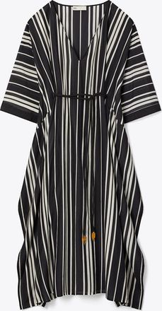 Tory Burch Damen Gestreifter Seidenkaftan mit G&uuml;rtel