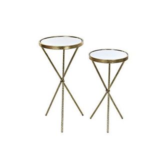 DKD Home Decor Set mit 2 Spiegeltischen, goldfarben, orientalisches Metall (35 x 35 x 71 cm) (2 Stück)