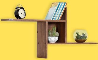 Hanah Home Stylish Wall Shelf, Oslo & Walnut, 100 cm x 50 cm x 18 cm | 100% Melamine Coated Particle Board, 16 mm Thick | Perfect for Modern Home Decor & Organiz