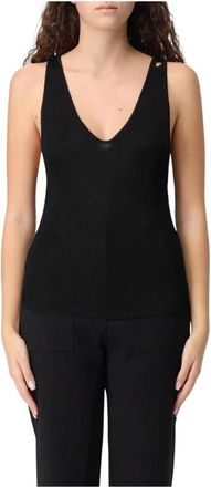 Elisabetta Franchi Femme, Tops, Noir, Taille: 38 FR Débardeur côtelé sans manches à col en V