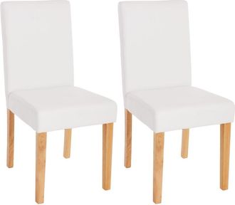 Hhg 2er-Set Esszimmerstuhl Stuhl Küchenstuhl Littau Kunstleder, weiß matt, helle Beine