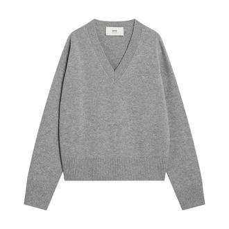 Ami Grauer Pullover V-Ausschnitt Stil - - Knitwear - Damen - Grau - XL