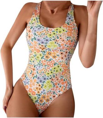 Generic Maillot De Bain Femme 1 Pieces Gainant Dos Nu Sexy à Taille Haute (Yellow, L)