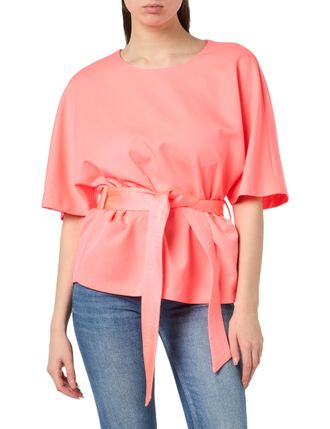 Taifun Damen Flie&szlig;ende Bluse mit Fledermaus&auml;rmeln und Bindeg&uuml;rtel Fledermaus&auml;rmel, 3/4 Arm, weiter Arm unifarben Neon Pink 42
