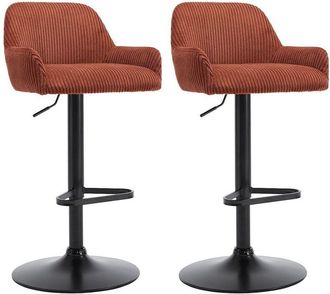 Vente-Unique Lot de 2 tabourets en velours c&ocirc;tel&eacute; et m&eacute;tal noir - Hauteur r&eacute;glable - Terracotta - LILIYA