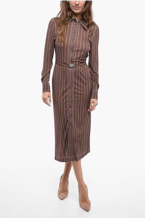 Tory Burch Check Motif Chemisier with Logoed Belt size 42