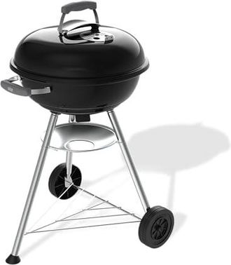 Weber Compact Kettle Holzkohlegrill (2026 Version) / Dreibein-St&auml;nder und R&auml;der, Hitzebest&auml;ndiges, rostfreies Design, Verchromter dreilagiger Rost, 47 cm, S