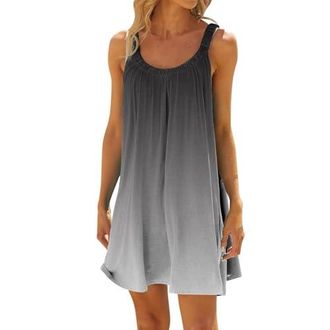 Generic Robe d&eacute;t&eacute; pour femme - Mode d&eacute;t&eacute; - D&eacute;grad&eacute; de couleur - Pliss&eacute; - Sans manches - Bandouli&egrave;re - Vacances &agrave; la plage - Robe d&eacute;contract&eacute;e, Noir, XXL