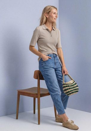 Street One Poloshirt Sommershirt im Strick-Look mit Rippstruktur