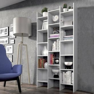 Dmora Rockford Bücherregal, Bücherregal mit 18 Regalen, Regal mit quadratischen Fächern, modernes Büroregal, 96 x 29 x 192 cm, Weiß