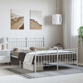 vidaXL Bettgestell mit Kopf- und Fu&szlig;teil Metall Wei&szlig; 135x190 cm Vidaxl