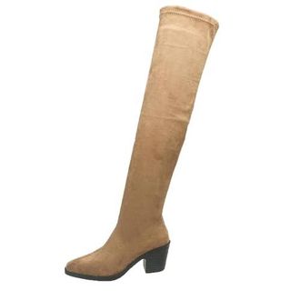 Generic Bottes hautes pour femme - Extensibles - &Eacute;l&eacute;gantes - Couleur unie - R&eacute;tro - Talon &eacute;pais - Confortables - &Agrave; enfiler au-dessus du genou - Bottes de f&ecirc;te