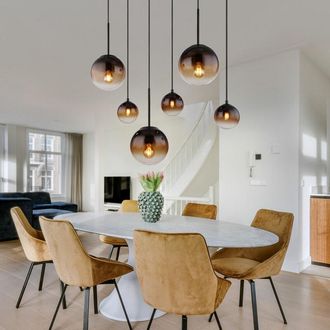 Globo Lighting Pendelleuchte Esszimmerlampe H&auml;ngeleuchte Deckenlampe Wohnzimmerleuchte, Metall Glas amber rauchfarben schwarz, 3x E27 3x G9, 6 Flammig, h 117 cm