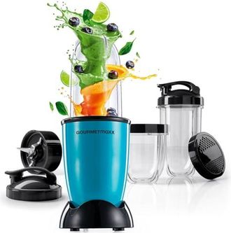 Gourmetmaxx Mr. Magic Power Pro Mixer 400 watts | Smoothie Maker avec couvercle &agrave; emporter | Mixeur sur socle avec bol mixeur et couvercle | Blender avec kit dacc