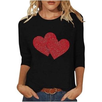 Generic T-shirt d&eacute;contract&eacute; &agrave; col rond et manches trois-quarts imprim&eacute; pour la Saint-Valentin 2026, Noir, M