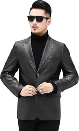 Generic Blazer en peau de mouton pour homme Coupe ajustée Printemps Automne Business Casual Costume Veste, Noir, XL