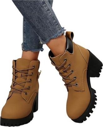 Generic Bottines &agrave; lacets pour femme avec talon &eacute;pais - Style d&eacute;contract&eacute; - Bottes de motard courtes - Bout rond - Bottes de mi-saison &eacute;l&eacute;gantes, a04, 48 W/33