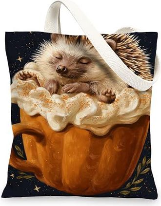 Generic Sacs fourre-tout en toile motif hérisson, sacs de courses réutilisables, confortables, légers et lavables avec bandoulière en toile B, multicolore, 13