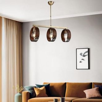 Opviq Elegant Antiquation Chandelier, Metal Body with Wooden Cap, Adjustable Height 54-77 cm, 3 x E27 Socket, IP20 | Perfect for Modern Living Spaces