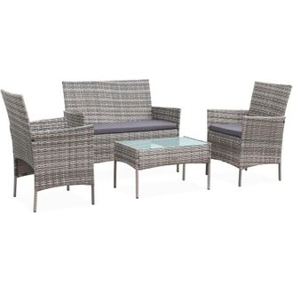 Sweeek Ensemble de jardin en r&eacute;sine tress&eacute;e. salon 4 places fauteuil Molt&egrave;s Nuances de gris / Gris